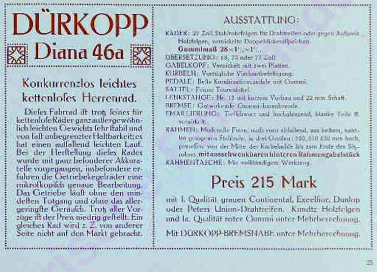 1920 Durkopp Diana Ladies' Cardan (Chainless) – The Online Bicycle Museum