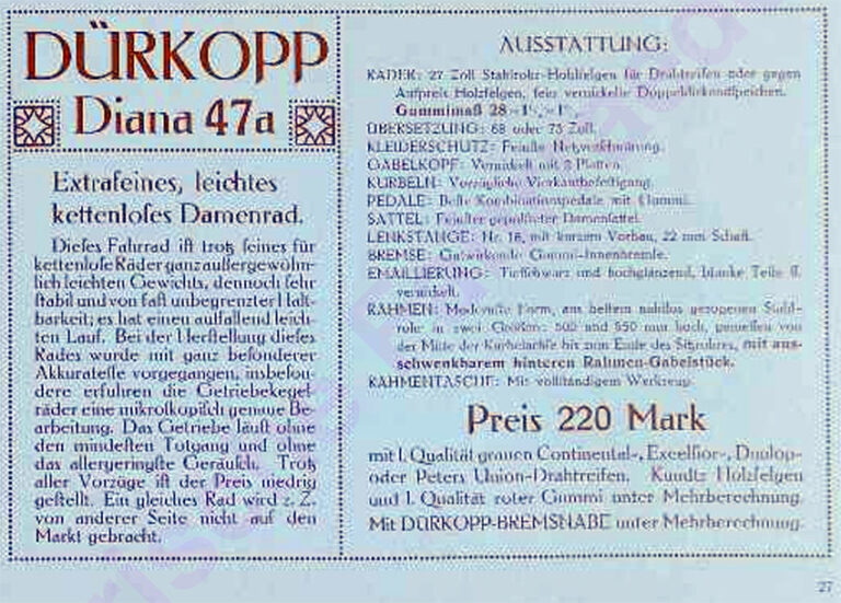 1920 Durkopp Diana Ladies' Cardan (Chainless) – The Online Bicycle Museum