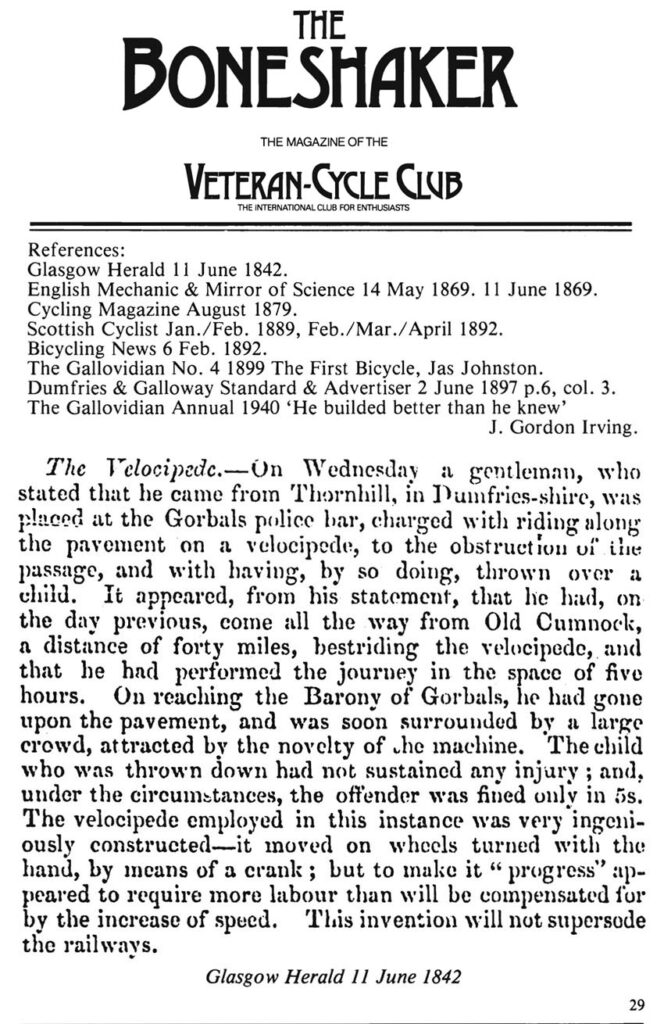 1845 Gavin Dalzell Bicycle (replica) – The Online Bicycle Museum
