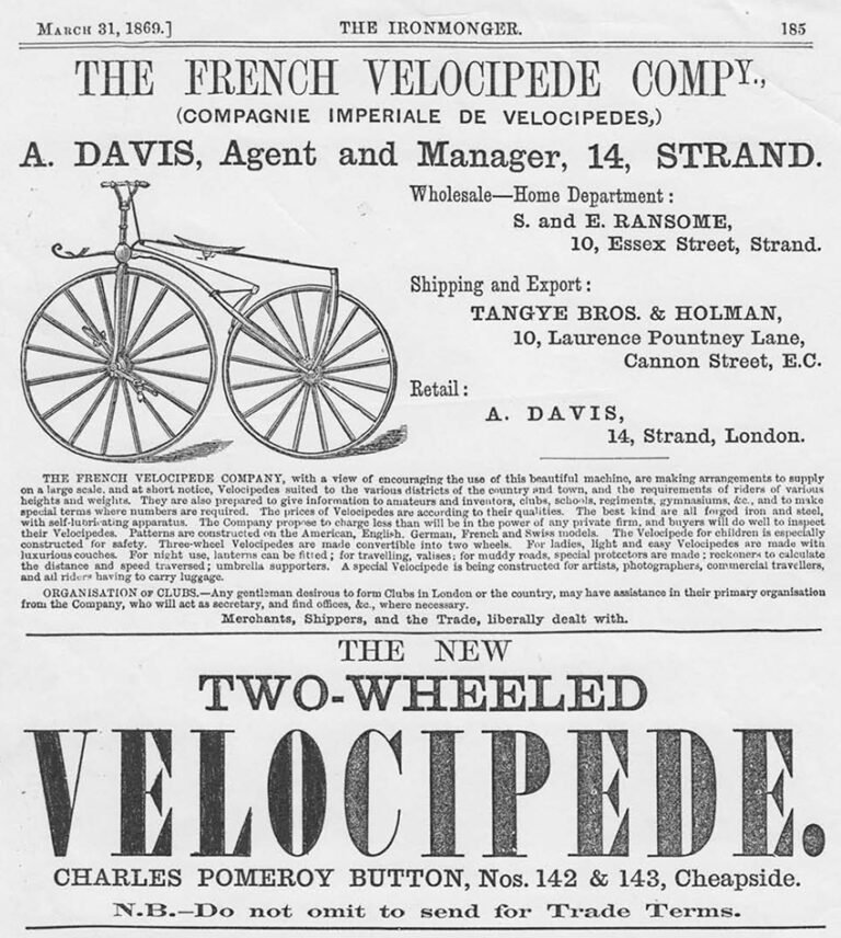1869 Velocipede. E.R Ransome, French Velocipede Co – The Online Bicycle ...