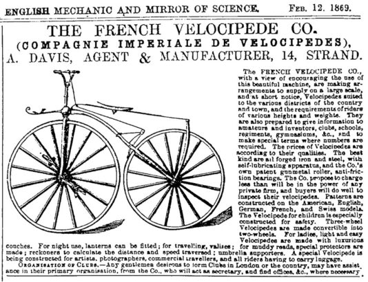 1869 Velocipede. E.R Ransome, French Velocipede Co – The Online Bicycle ...