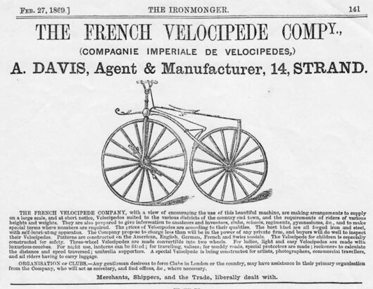 1869 Velocipede. E.R Ransome, French Velocipede Co – The Online Bicycle ...